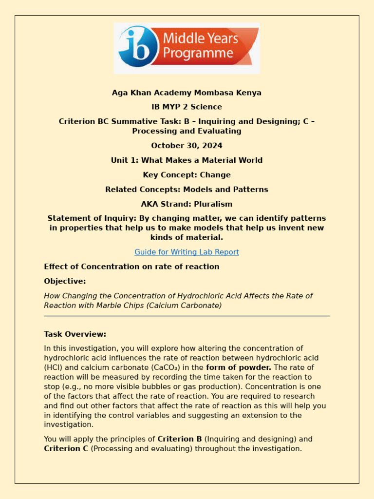 Ib Myp 2 Science Sa Bc | PDF | Validity (Statistics) | Methodology