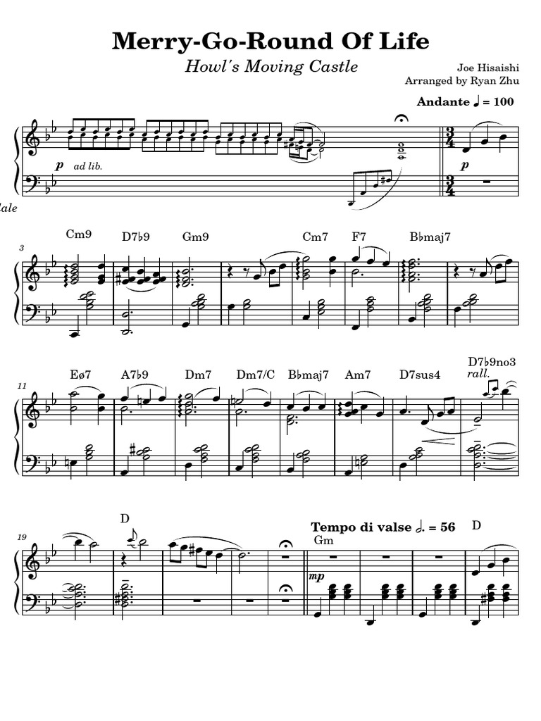 Merry Go Round of Life Howls Moving Castle Advanced Piano Arrangement ...