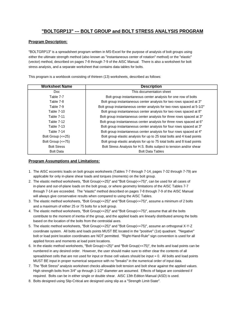 Bolt Group Analysis Tool | PDF | Worksheet | Microsoft Excel