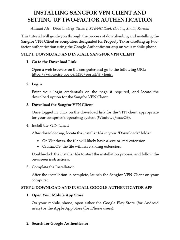 Install Sangfor VPN & 2FA Setup Guide | PDF | Password | Mobile App