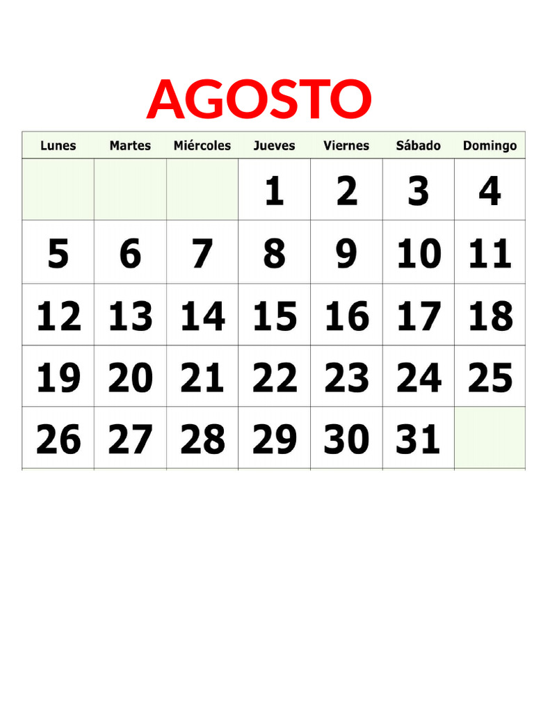 Calendario Agosto | PDF