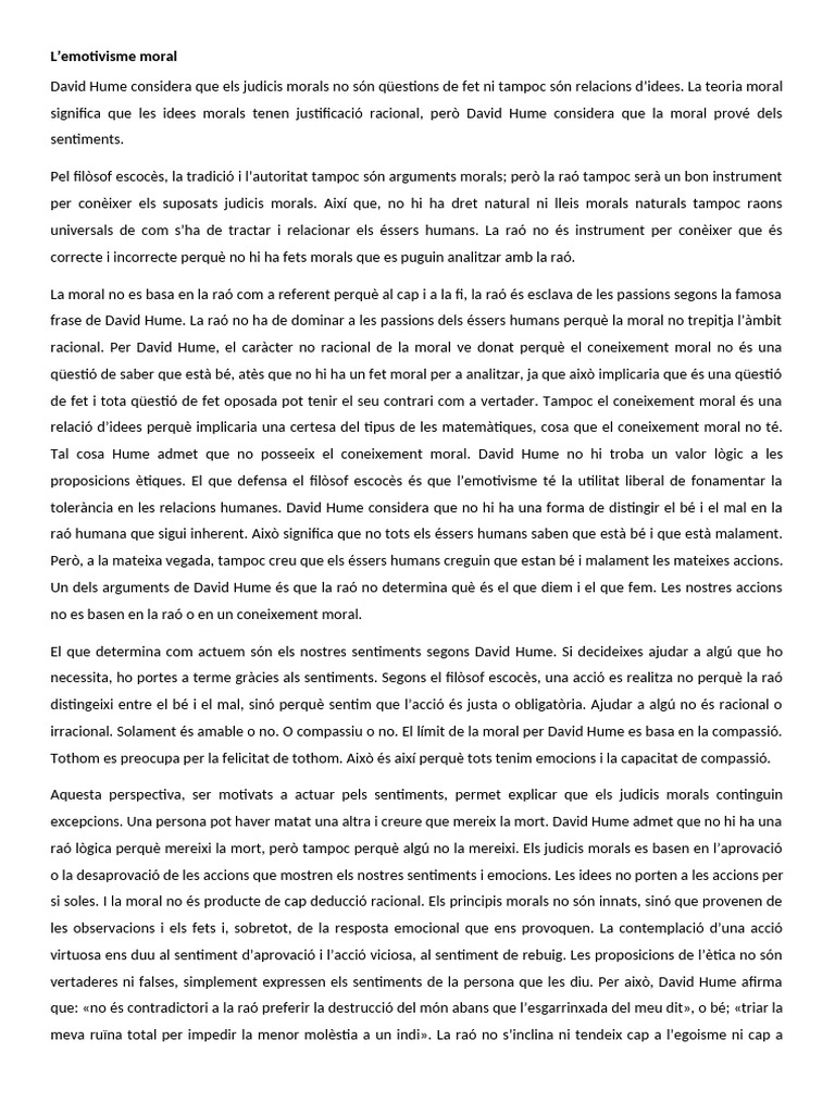 Hume L'emotivisme Moral | PDF