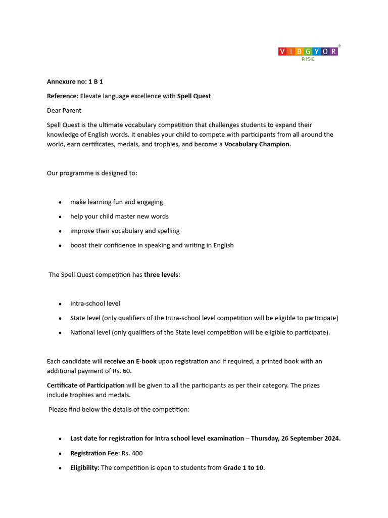 annexure-1-b-1-spell-quest-vocabulary-competition | PDF