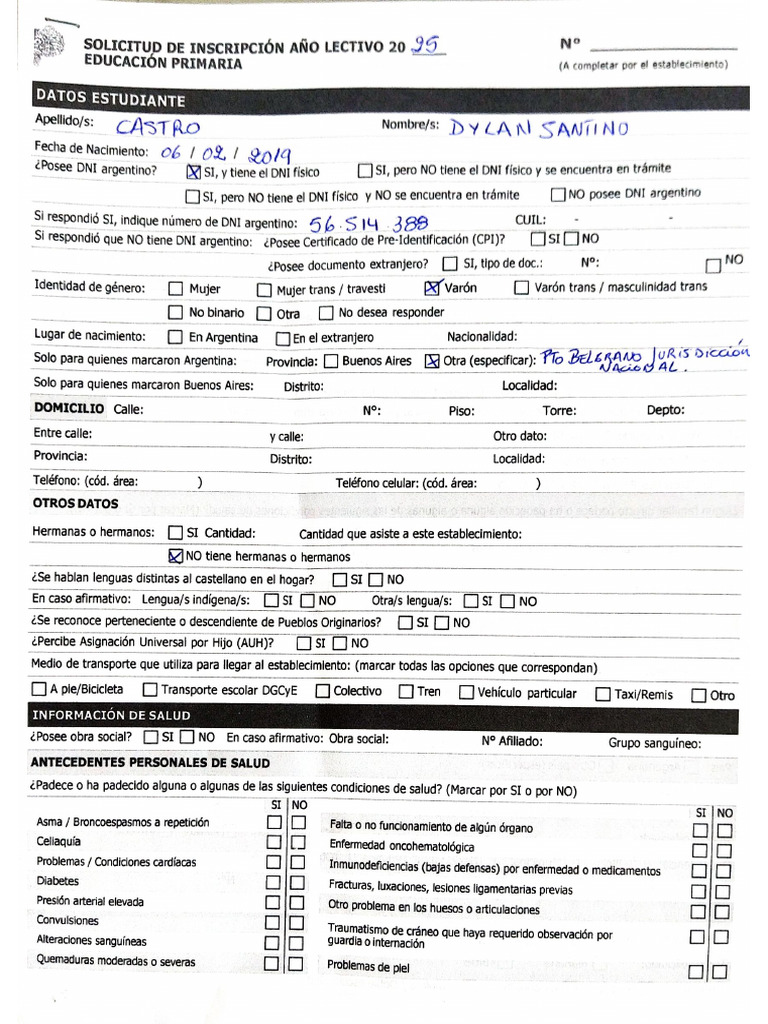 Planilla de Inscripicion | PDF