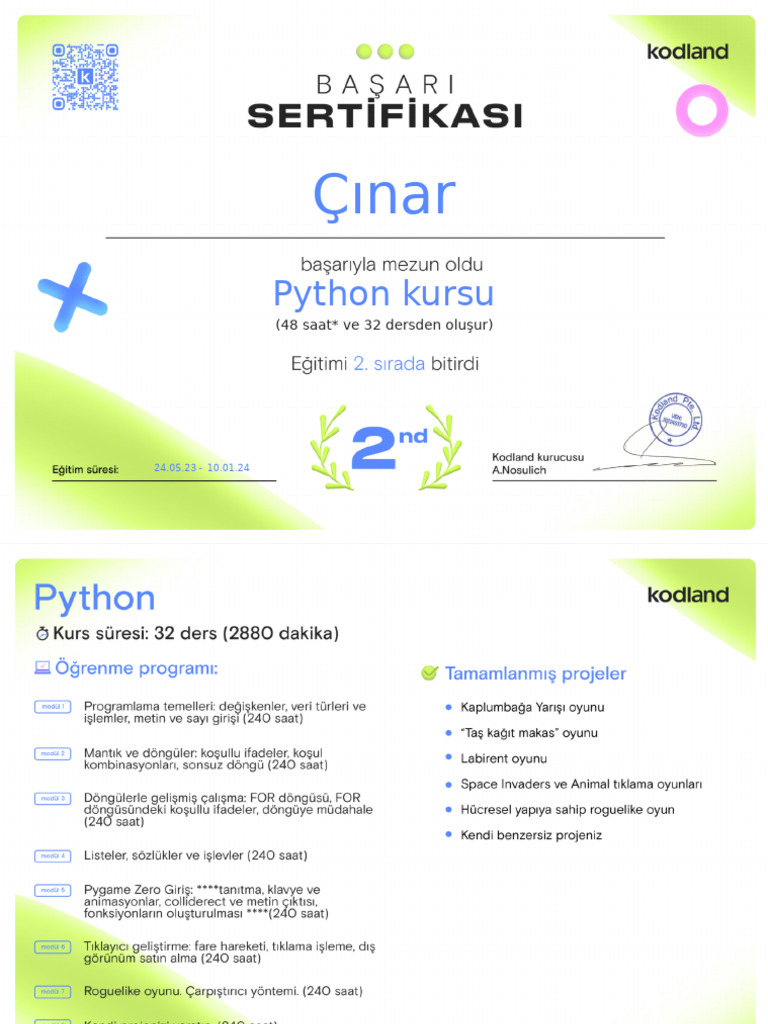 Python Kursu: (48 Saat Ve 32 Dersden Olu Ur) | PDF