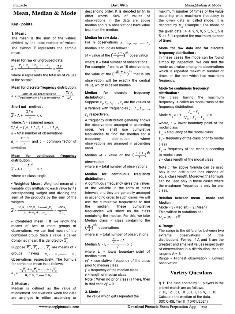 24 Mean, Median and Mode - 61 | PDF | Mean | Statistical Theory
