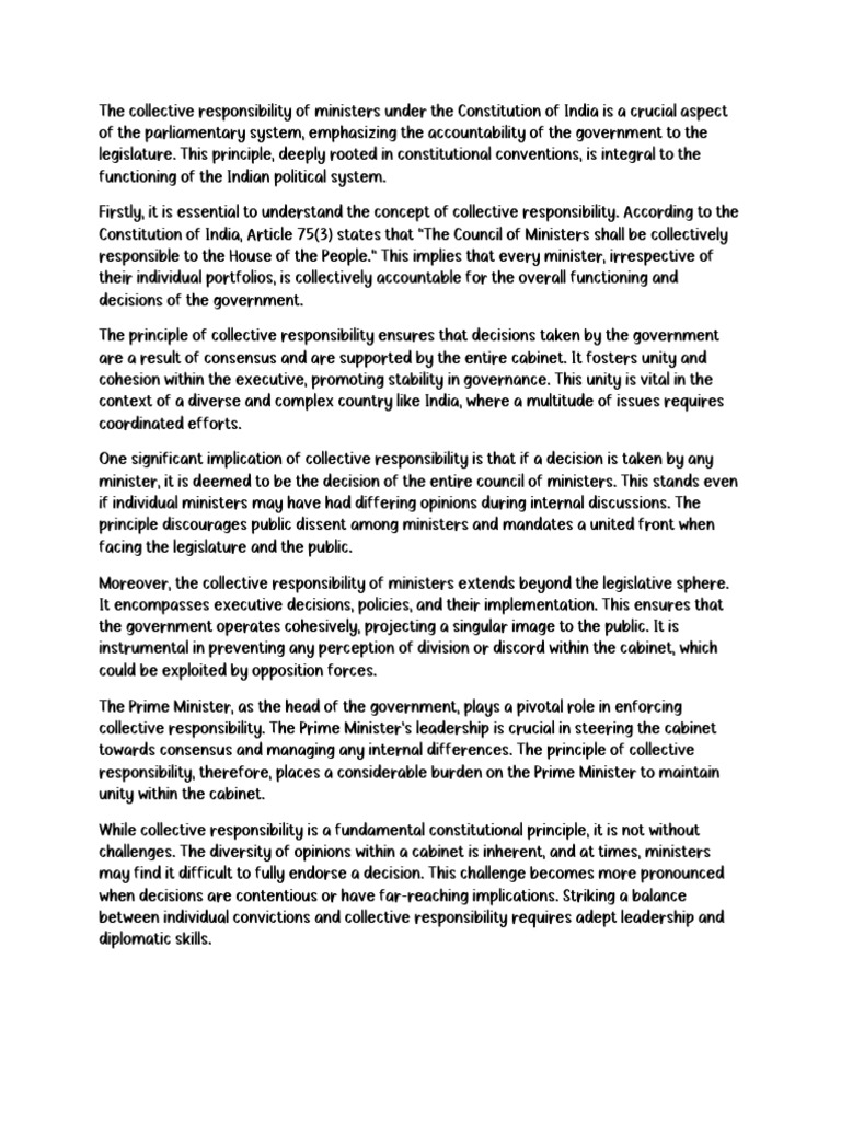 Collective Responsibility in Indian Governance | PDF | Cabinet ...
