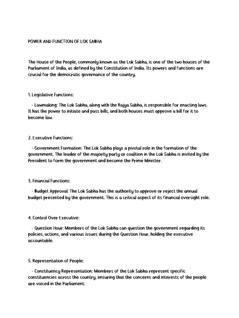 Lok Sabha: Powers and Functions Explained | PDF | Separation Of Powers | Political Science