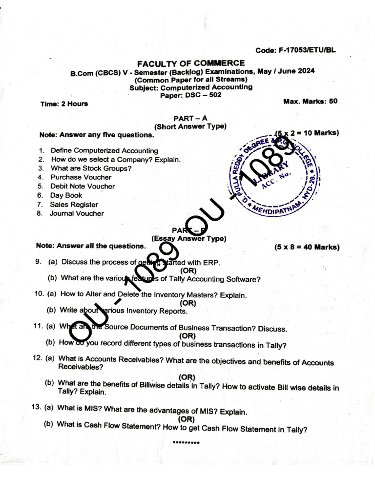 Computerised Accounting Previous QP | PDF