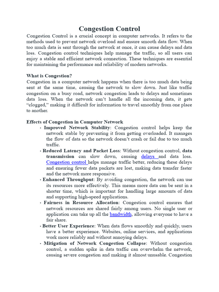 Congestion Control Pdf Network Congestion Computer Network