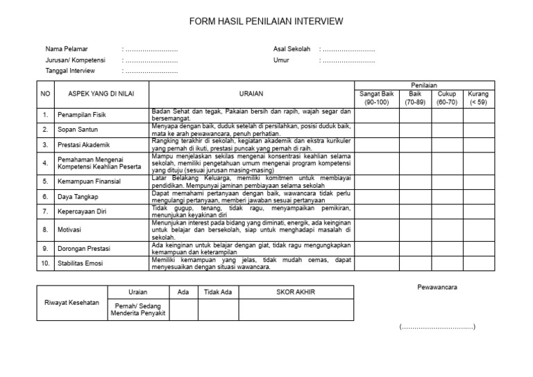 Lembar Hasil Interview | PDF