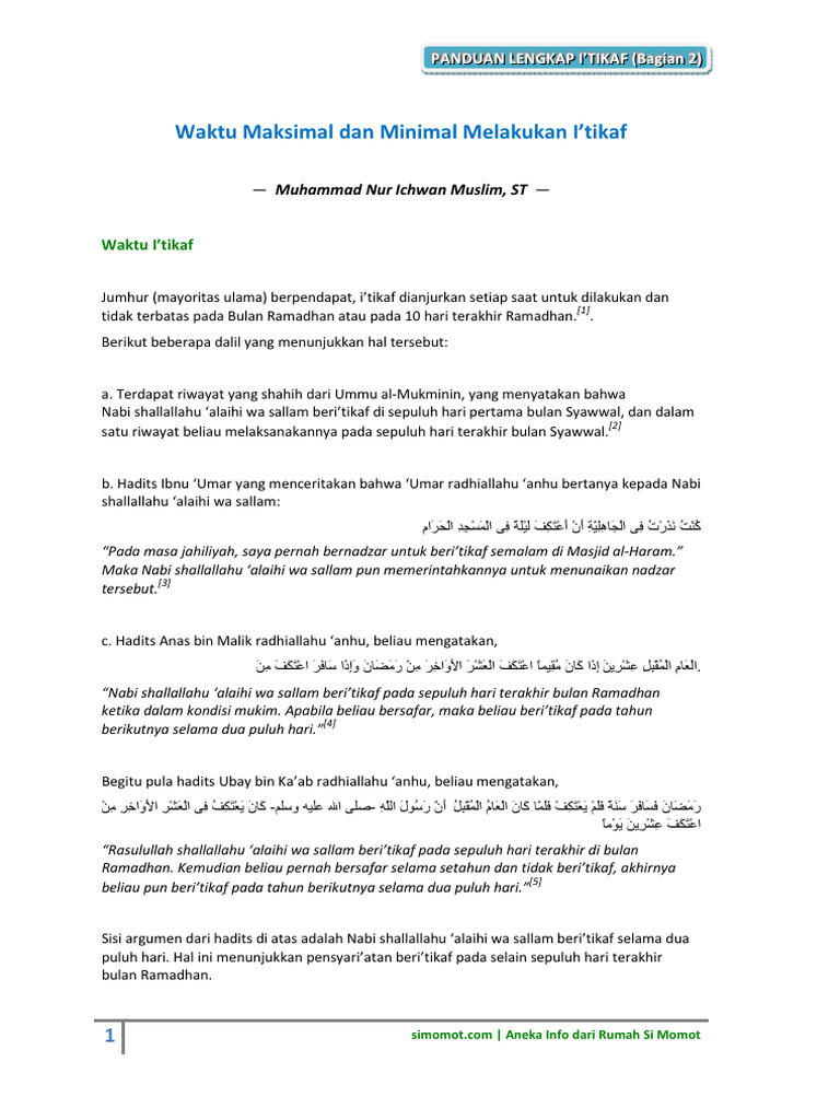 Panduan Iktikaf 2 Waktu Maksimal Dan Minimal Melakukan I - Tikaf | PDF