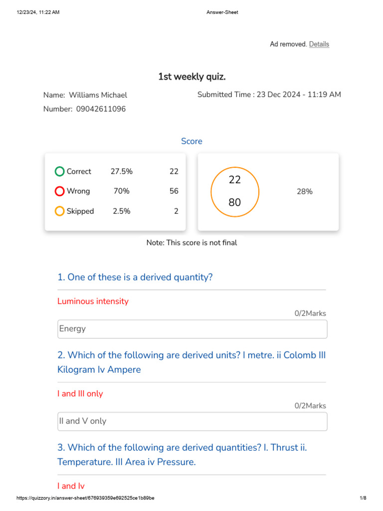 Answer-Sheet Week 1 | PDF | Watt | Momentum