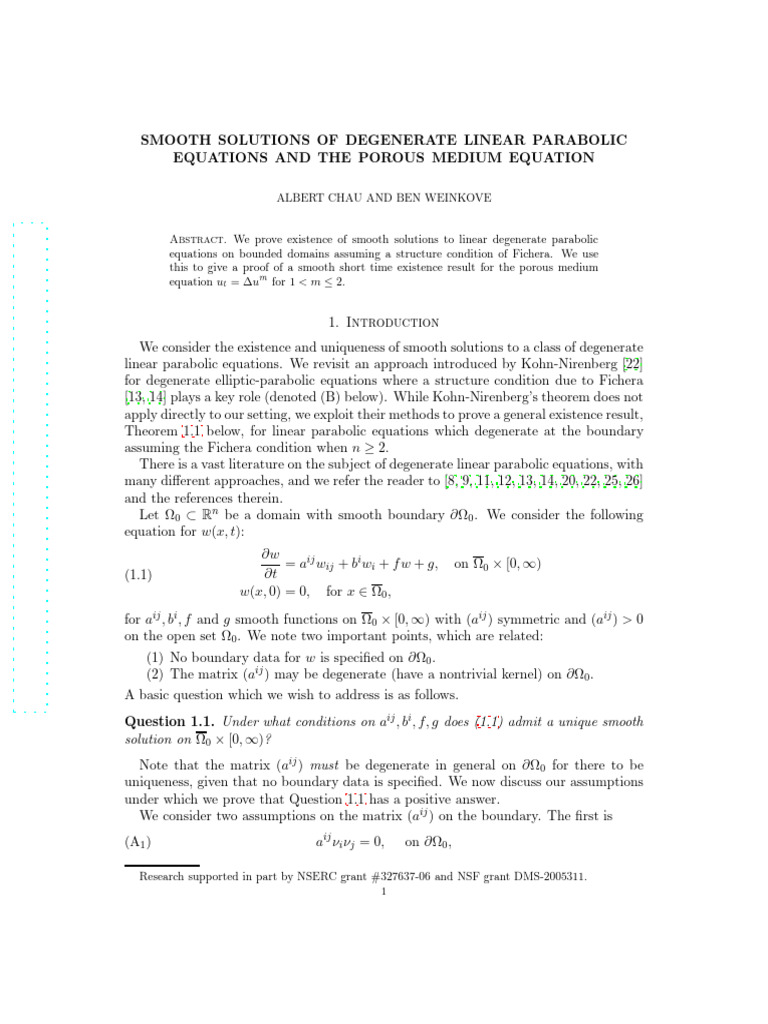 Smooth Solutions Of Degenerate Linear Parabolic Equations And The Porous Medium Equation Pdf