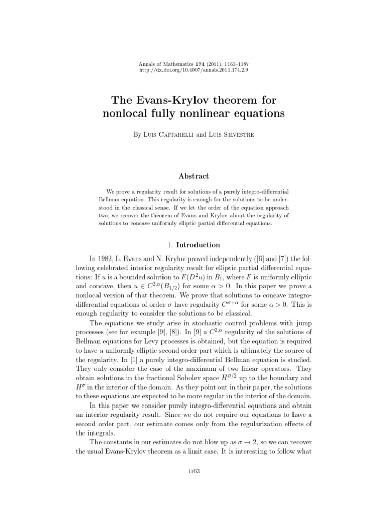 The Evans-Krylov Theorem for Nonlocal Fully Nonlinear Equations | PDF ... The Evans-Krylov Theorem for Nonlocal Fully Nonlinear Equations | PDF ...
