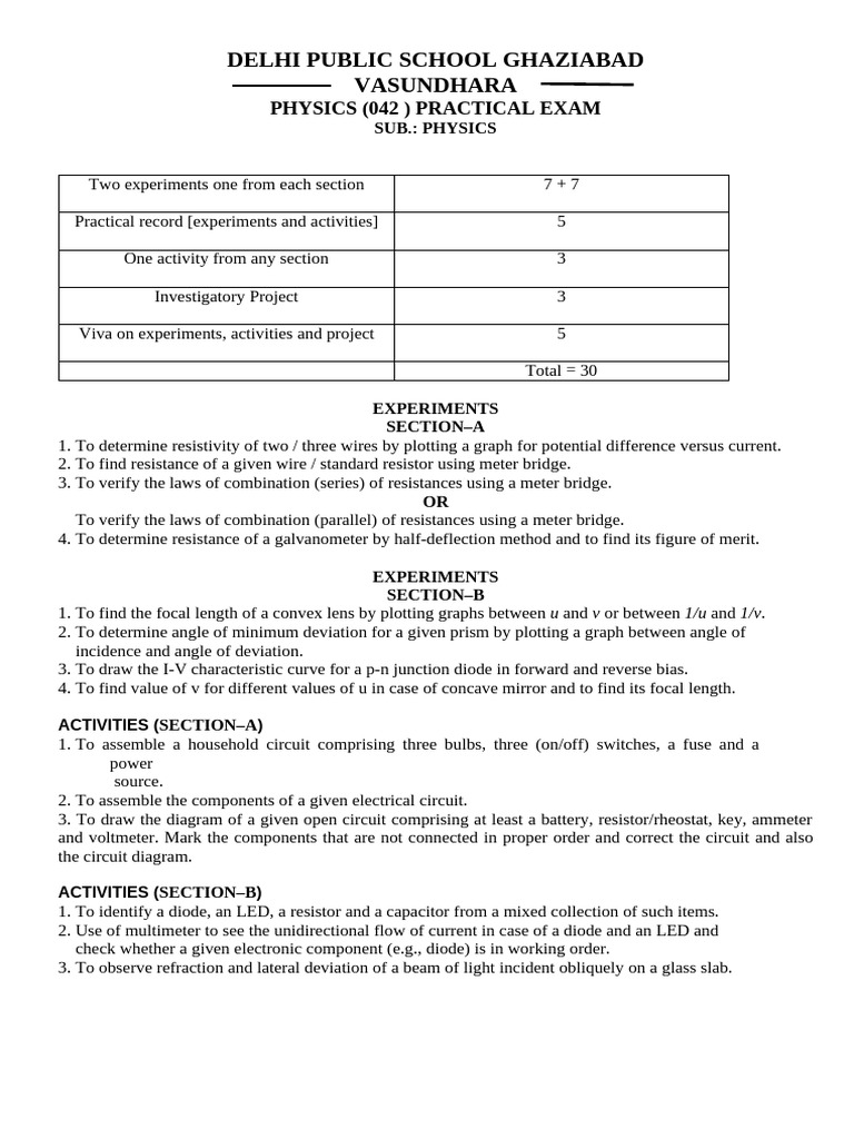 PHYSICS Practical and Activity List | PDF | Diode | Electrical ...