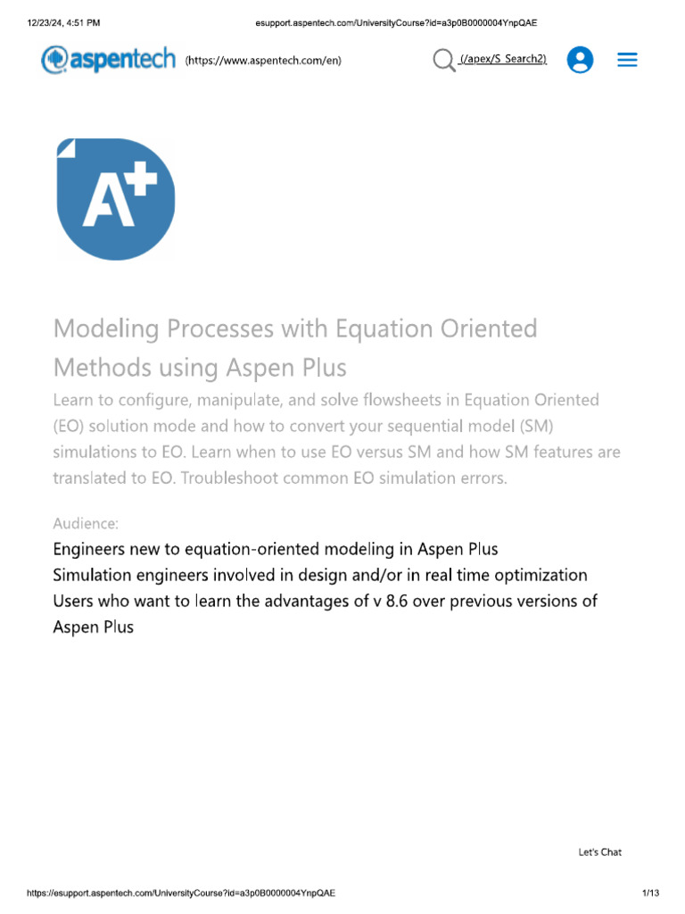 Modeling Processes With Equation Oriented Methods Using Aspen Plus | PDF