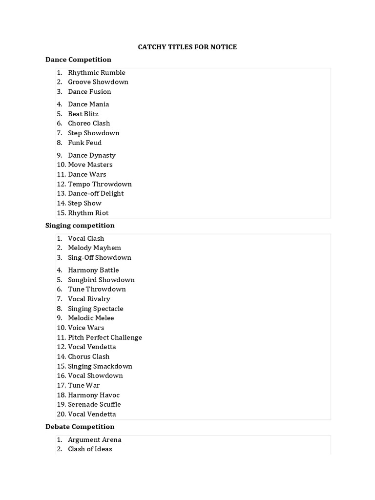 Catchy Titles Notice Writing | PDF | Carnival | Rhetoric