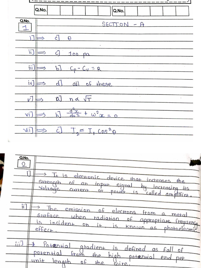 12th Physics First Term Answer Key 2024 | PDF