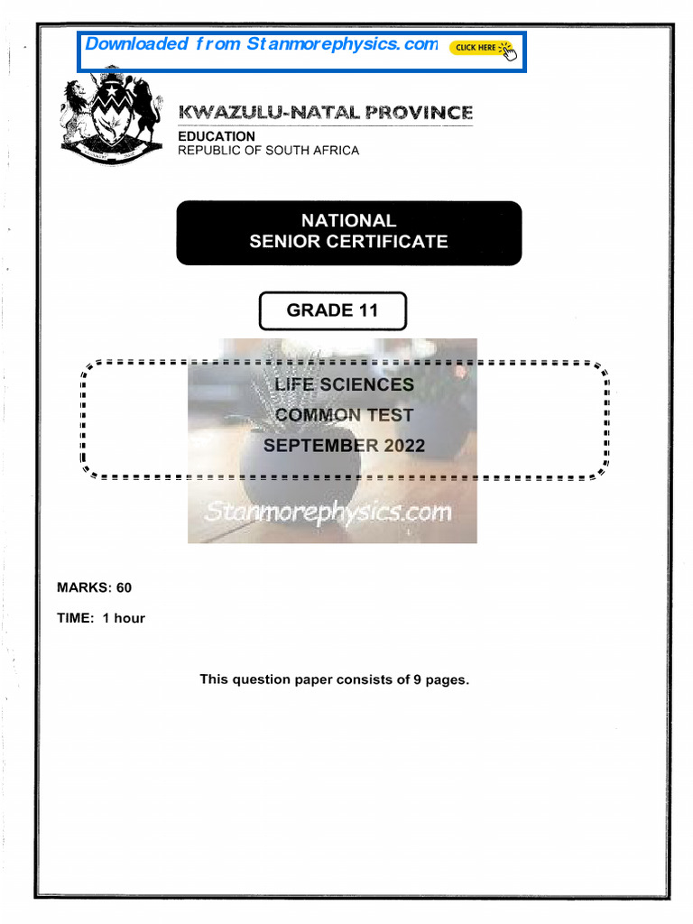 Life Sciences Grade 11 SEPT 2022 P1 Only | PDF