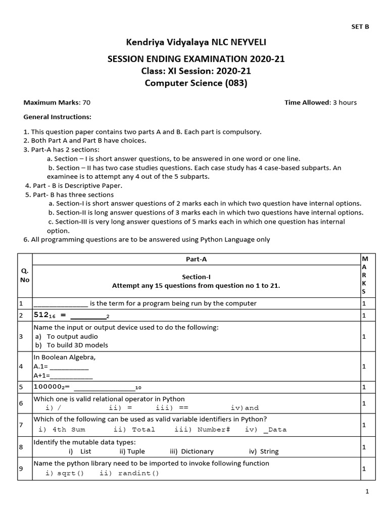 KV NLC NEYVELI SEE 2020-21 | PDF | Computer Program | Programming