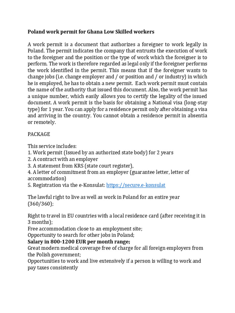 Poland Work Permit For Ghana Low Skilled Workers | PDF | Travel Visa | Government And Personhood
