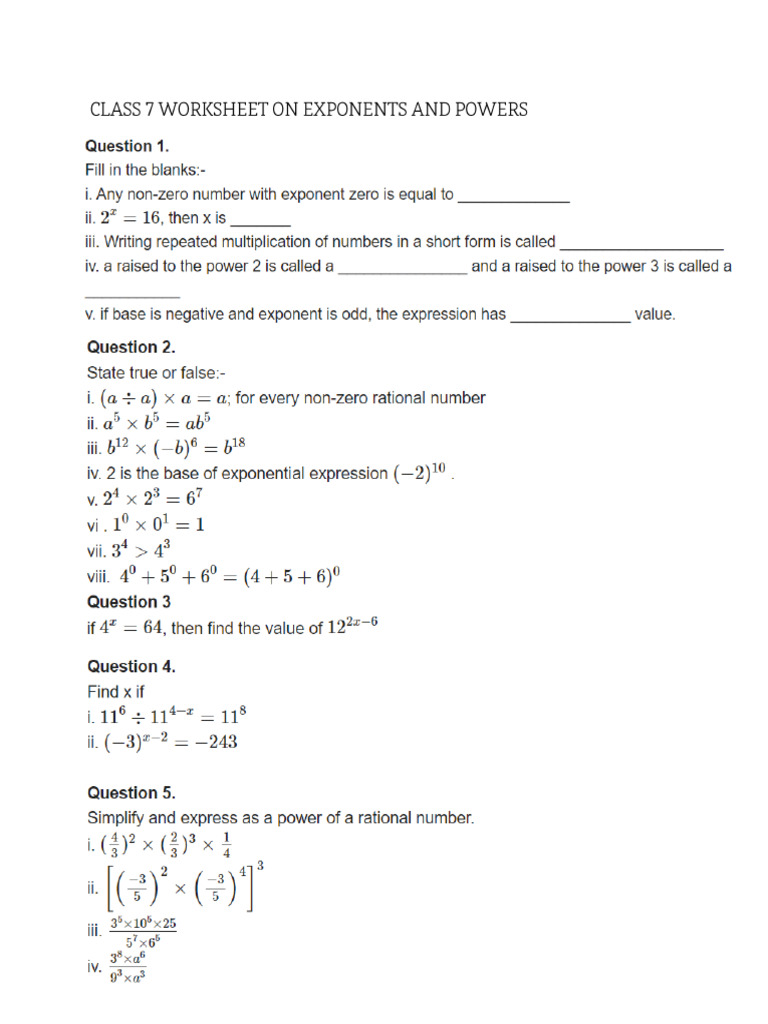 Class 7 Exponents and Powers | PDF