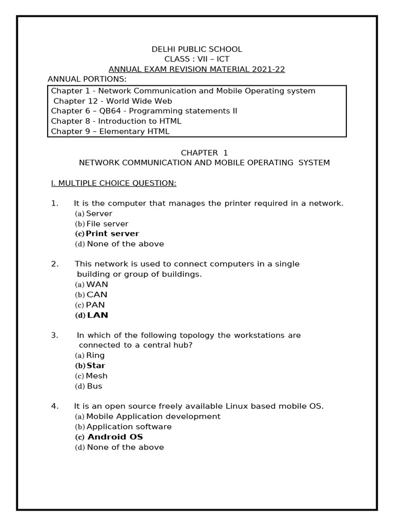 Class Vii Ict Annual Examrevision Questions | PDF | Computer Network | Html Element