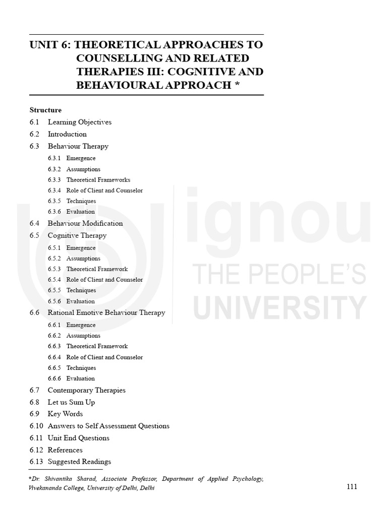 Cognitive Therapy Approaches Overview | PDF | Psychotherapy | Cognitive ...