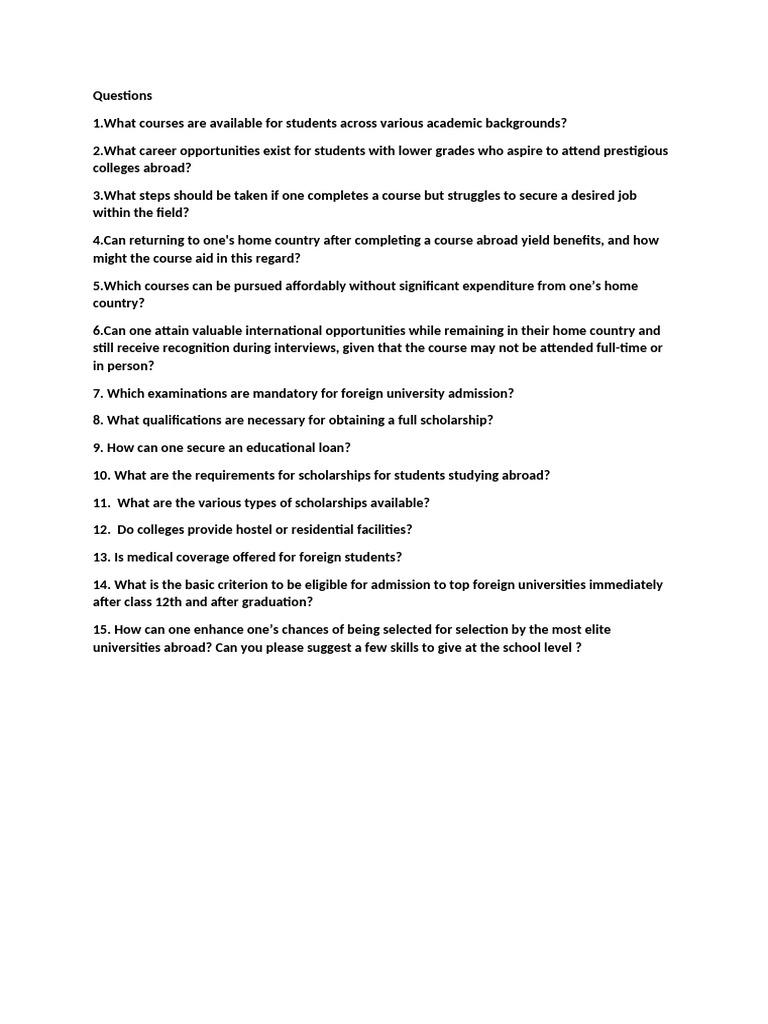 Questions- study abroad | PDF