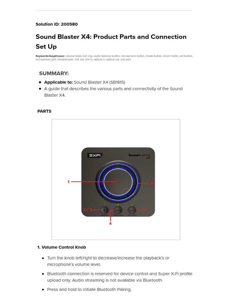 Sound Blaster X4 - Product Parts and Connection Set Up | PDF ...