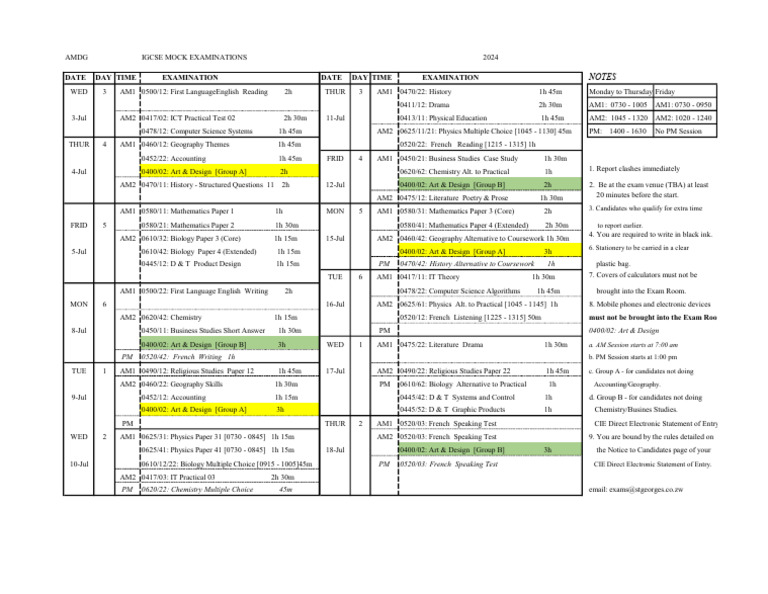 2024 Form 4 Mock Exams Timetable | PDF | Science