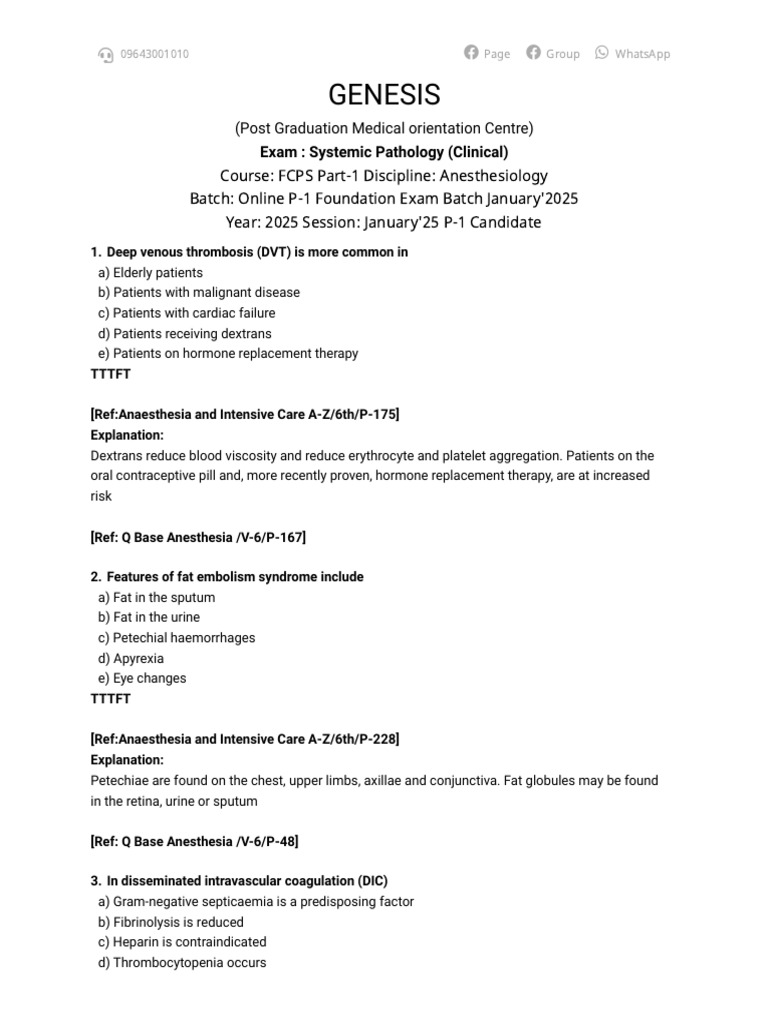 Systemic Pathology Answer + Exp | PDF | Coagulation | Blood
