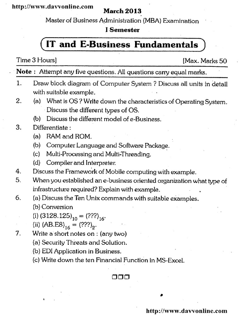 Mba 1 Sem It and e Business Fundamentals Mar 2013 | PDF
