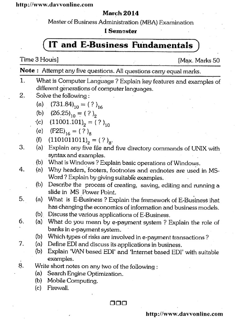Mba 1 Sem It and e Business Fundamentals Mar 2014 | PDF