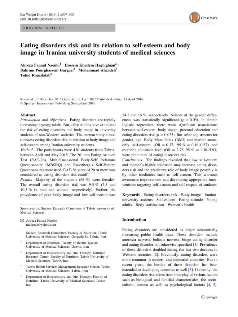 Eating Disorders Risk and Its Relation To Self-Esteem and Body Image in ...