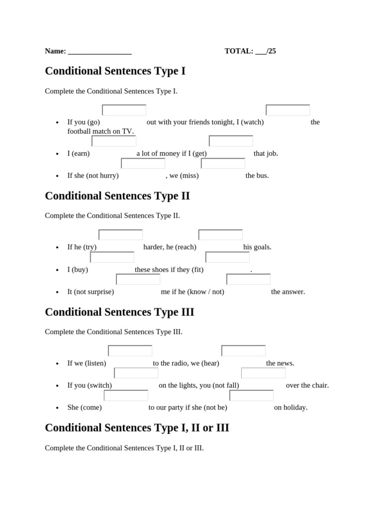 Conditionals 15 Min Exe | PDF
