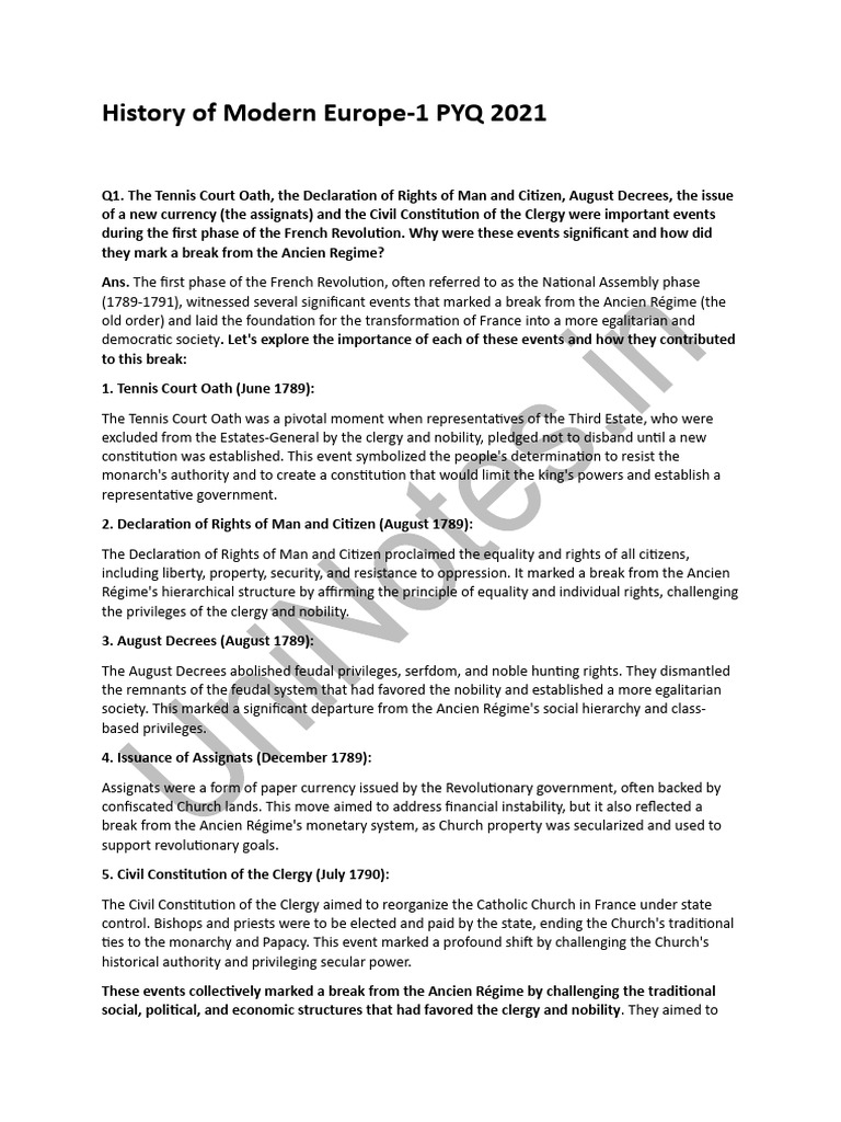 History of Modern Europe 1 PYQ 2021 | PDF | Socialism | Karl Marx