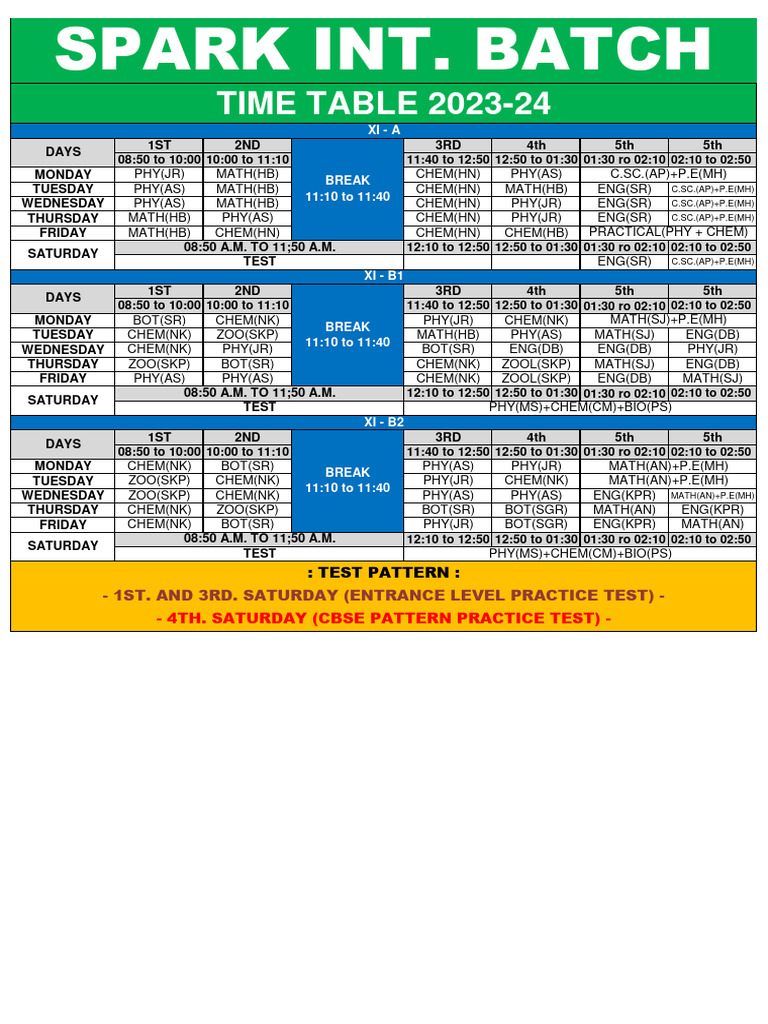Time Table 2023-24 (STD Xi) | PDF