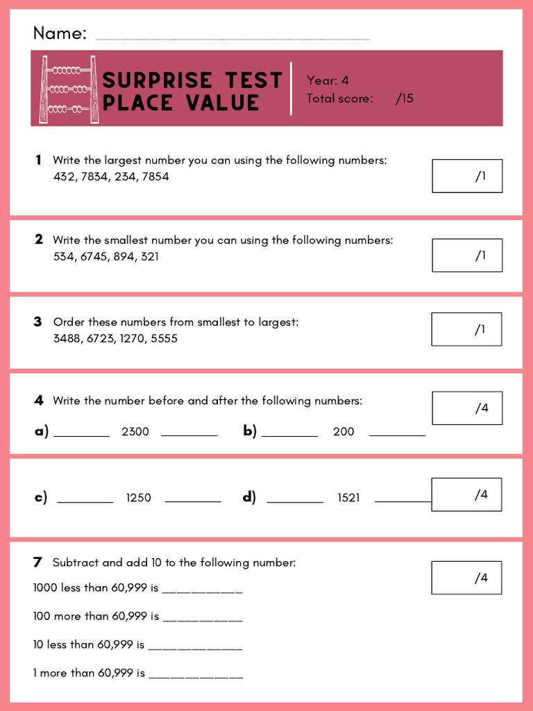 Surprise Test Place Value | PDF