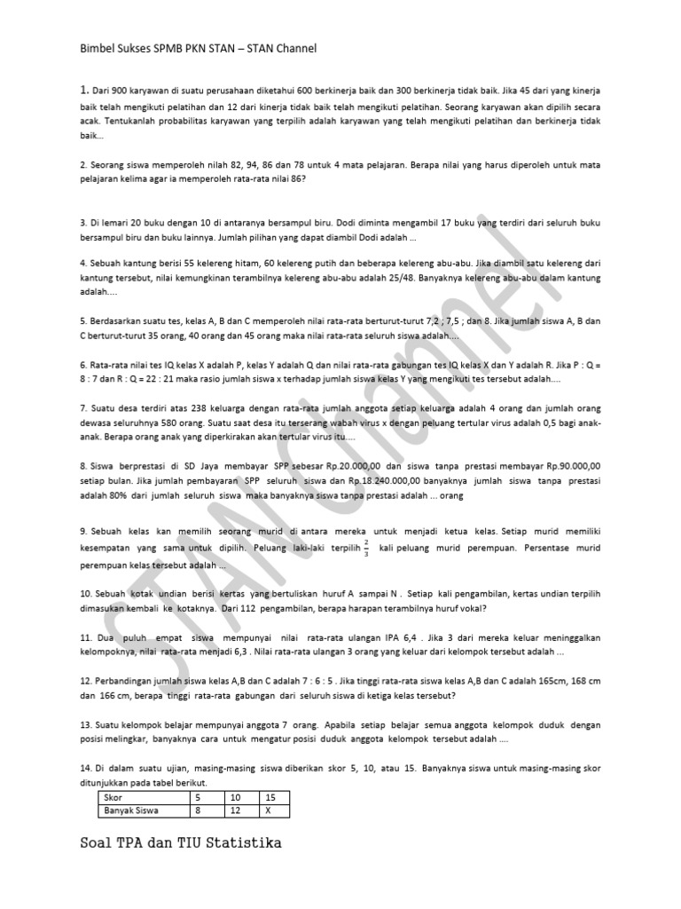 Kumpulan Soal STAN - Statistika | PDF