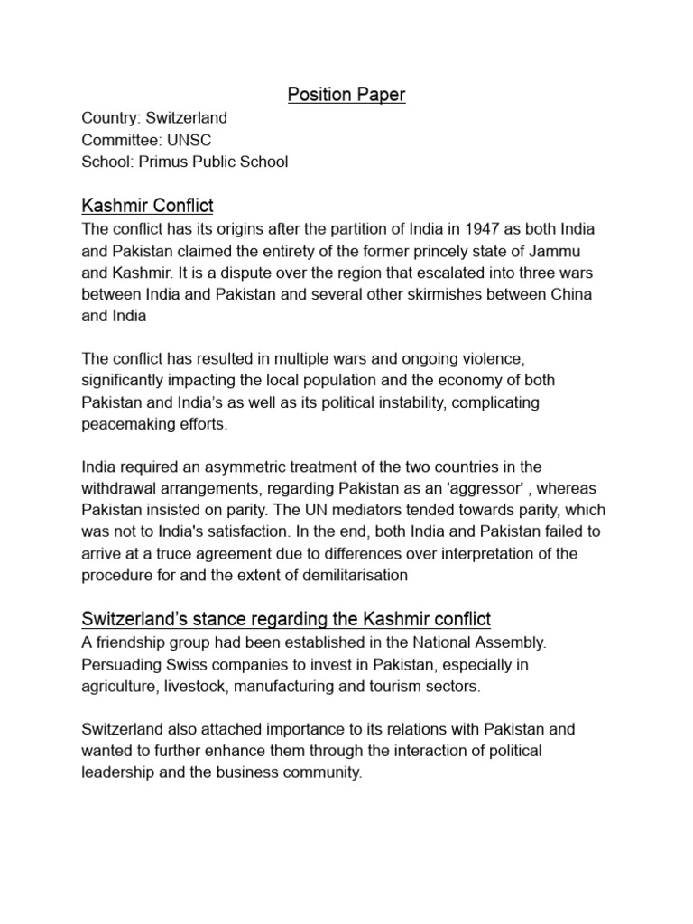 Position Paper - Switzerland | PDF | International Security ...
