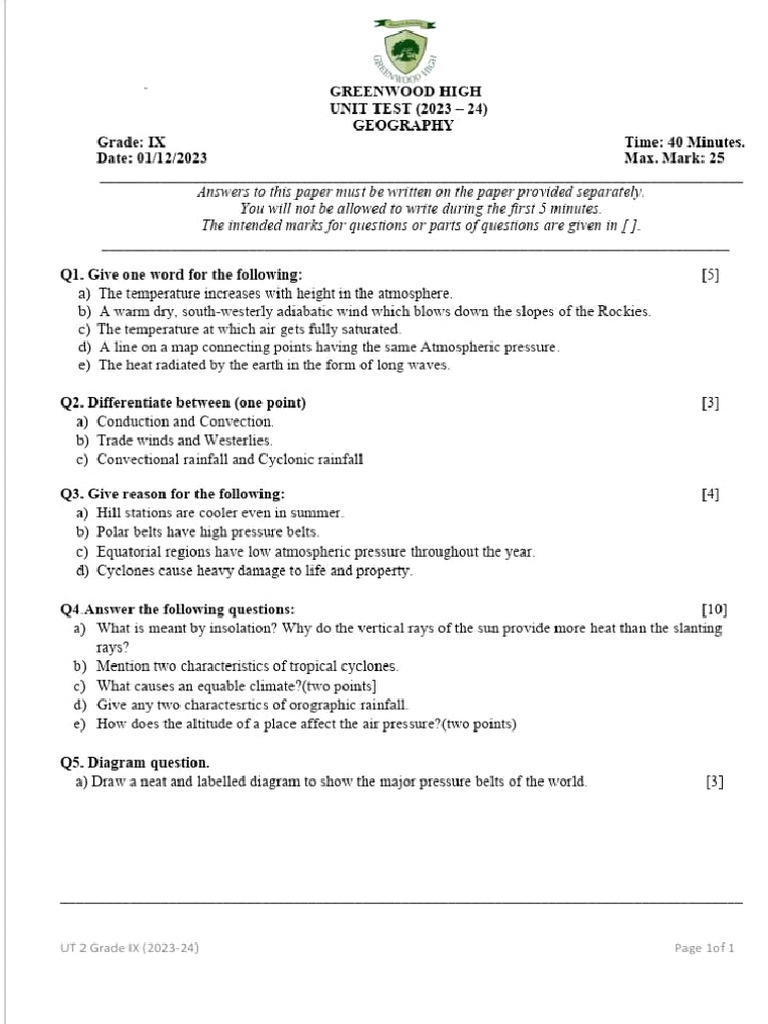 Gr9 UT2 QP 3GEOGRAPHY (2023-24) | PDF