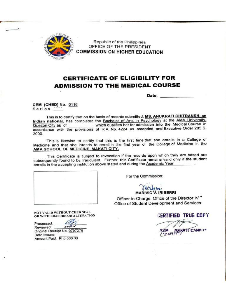 Ched Certificate | PDF