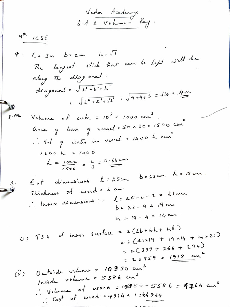 SA Volume Test ICSE Key | PDF