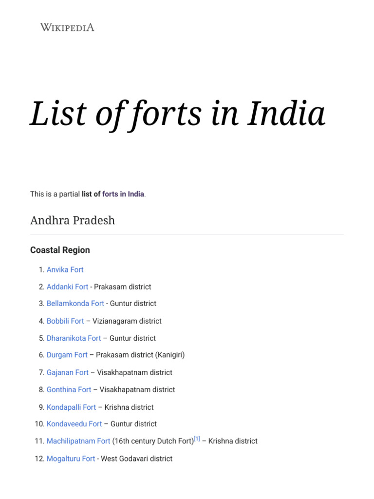 Comprehensive List of Indian Forts | PDF