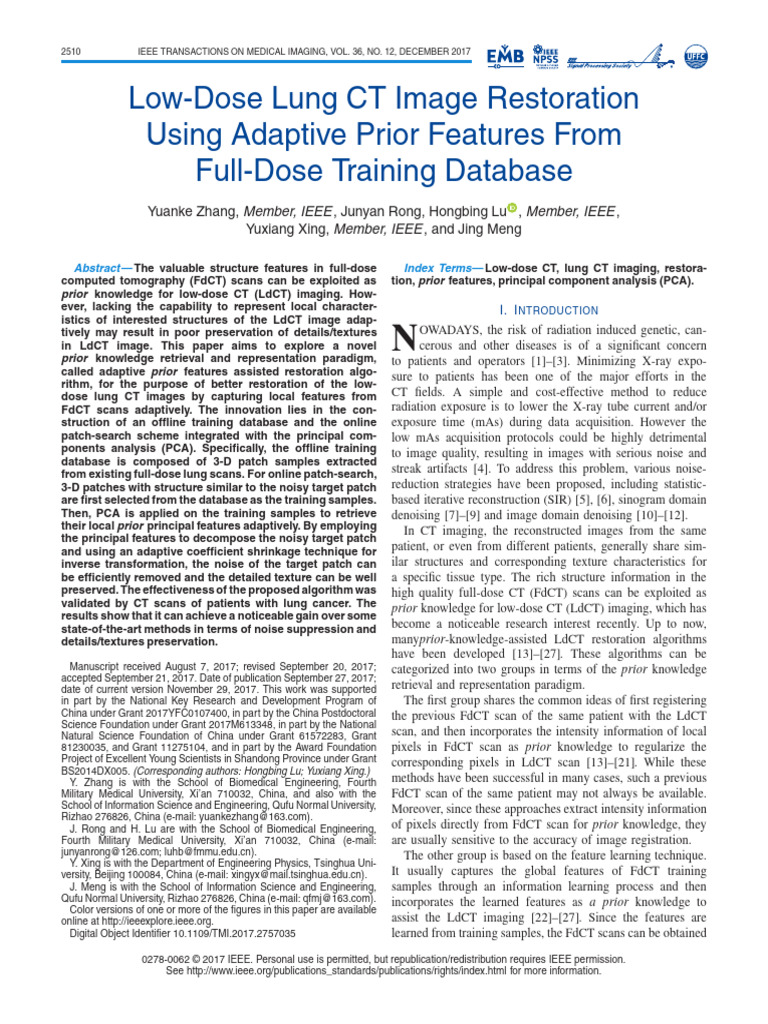 Low-Dose Lung CT Image Restoration Using Adaptive Prior Features From Full-Dose Training ...
