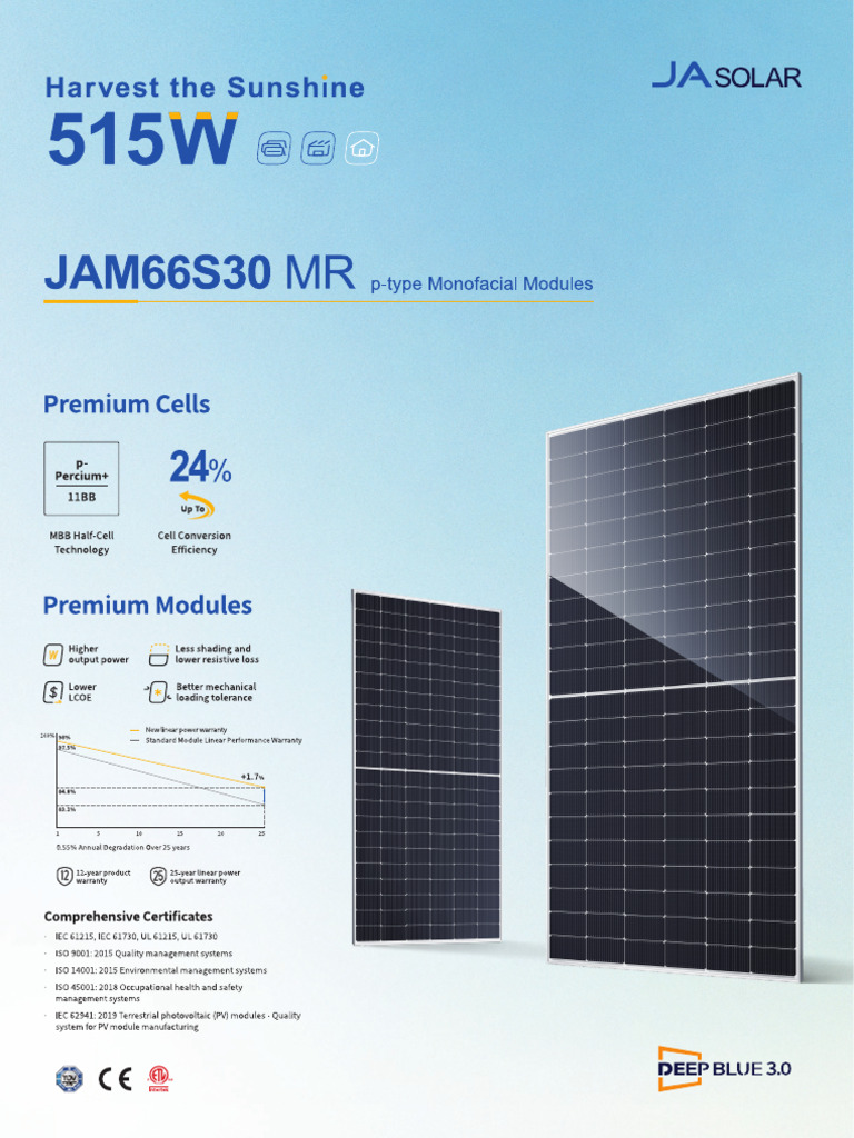 Panel Solar W Ja Solar P Type Jam S MR 25060104 Techsheetsup | PDF