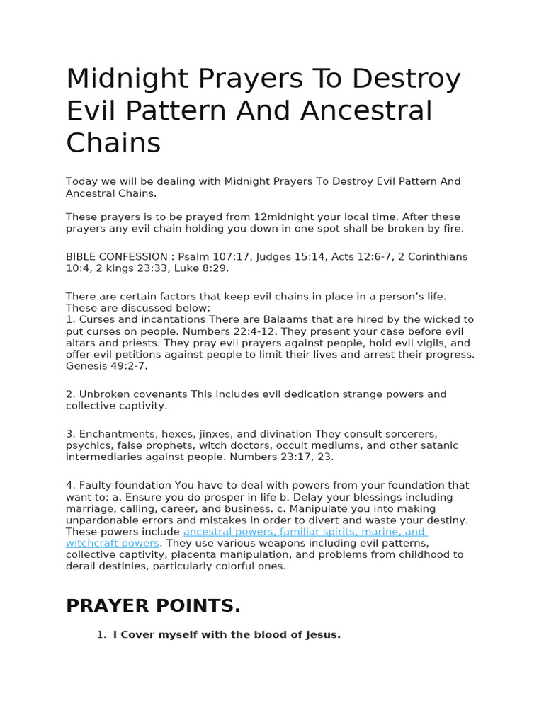 Midnight Prayers To Destroy Evil Pattern and Ancestral Chains | PDF ...