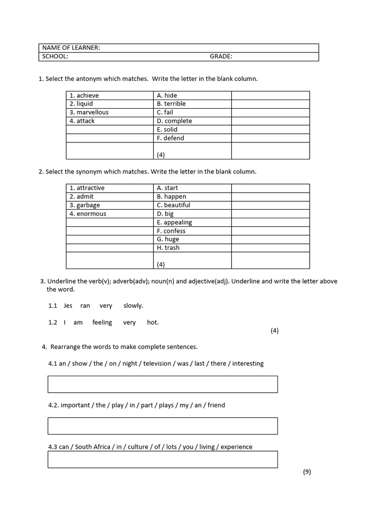 Grade 6 English Olympiad Practice | PDF | Logical Truth | Linguistic ...